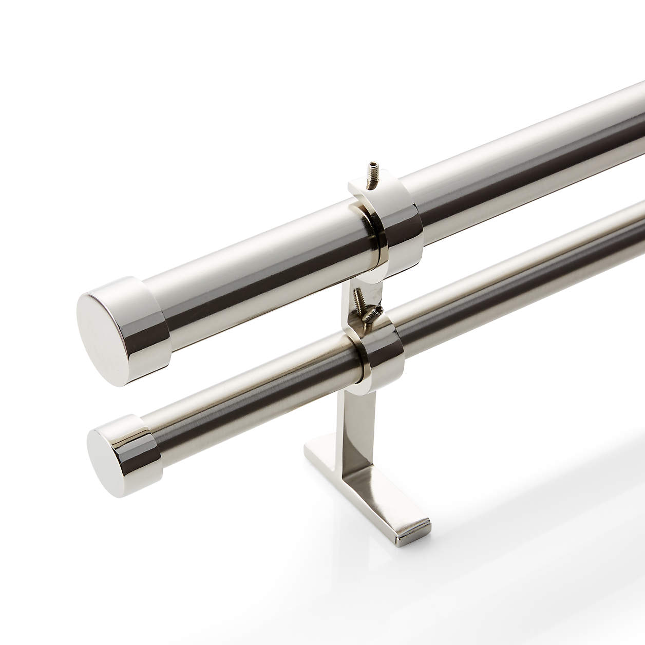 CB Polished Nickel Double Curtain Rod and End Cap Finial Set 48"-88 ...