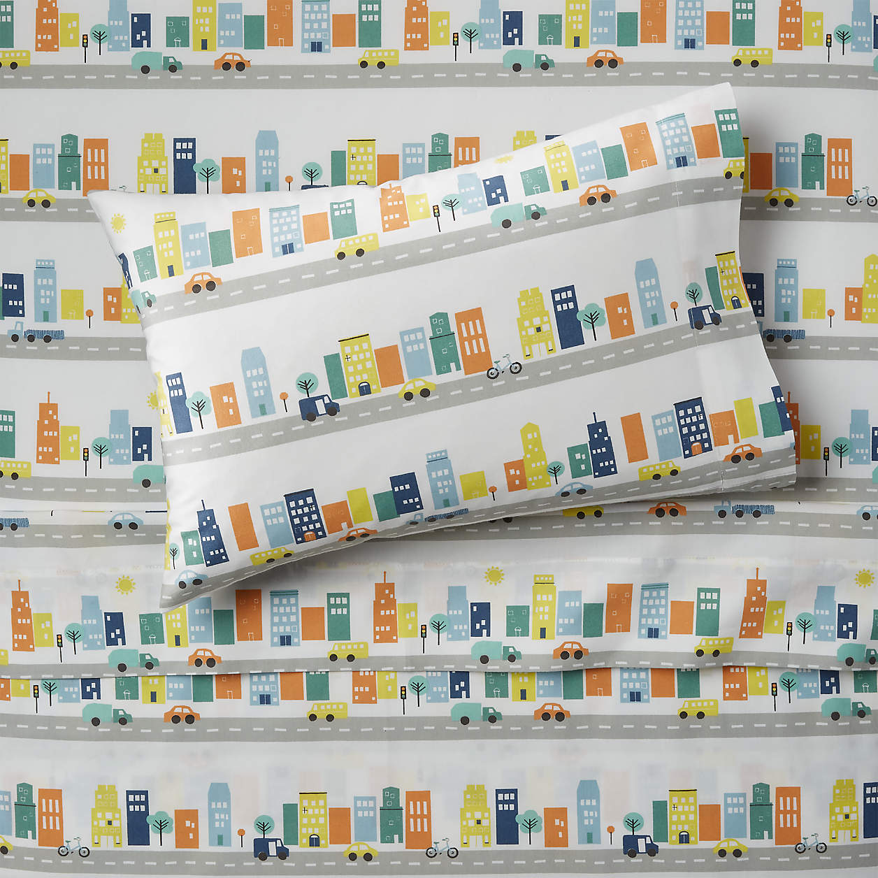 Organic Cityscape Toddler Sheet Set + Reviews | Crate and Barrel