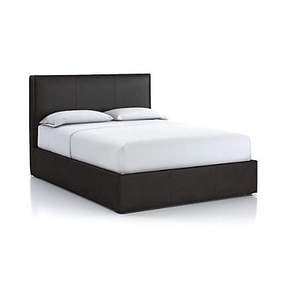 Flange Queen Bed Espresso Faux Leather | Crate and Barrel