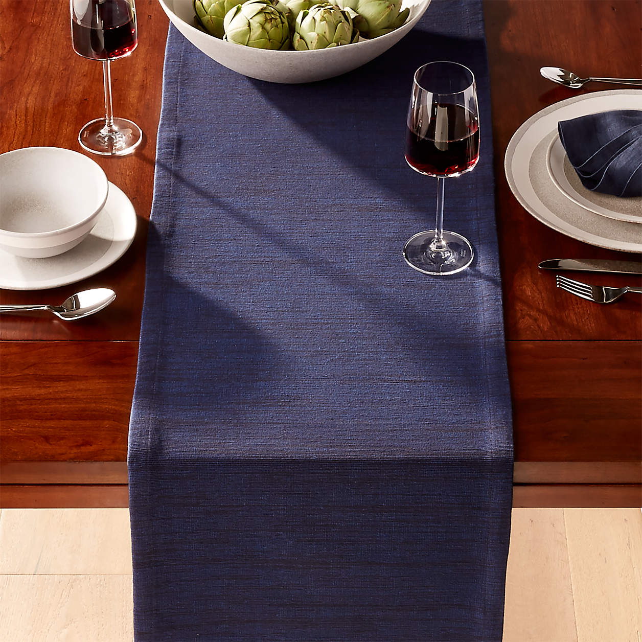 Grasscloth Navy Table Runner + Reviews | Crate and Barrel