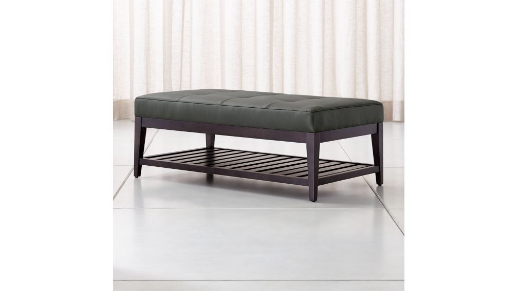Nash Leather Tufted Rectangular Ottoman with Slats | Crate and Barrel
