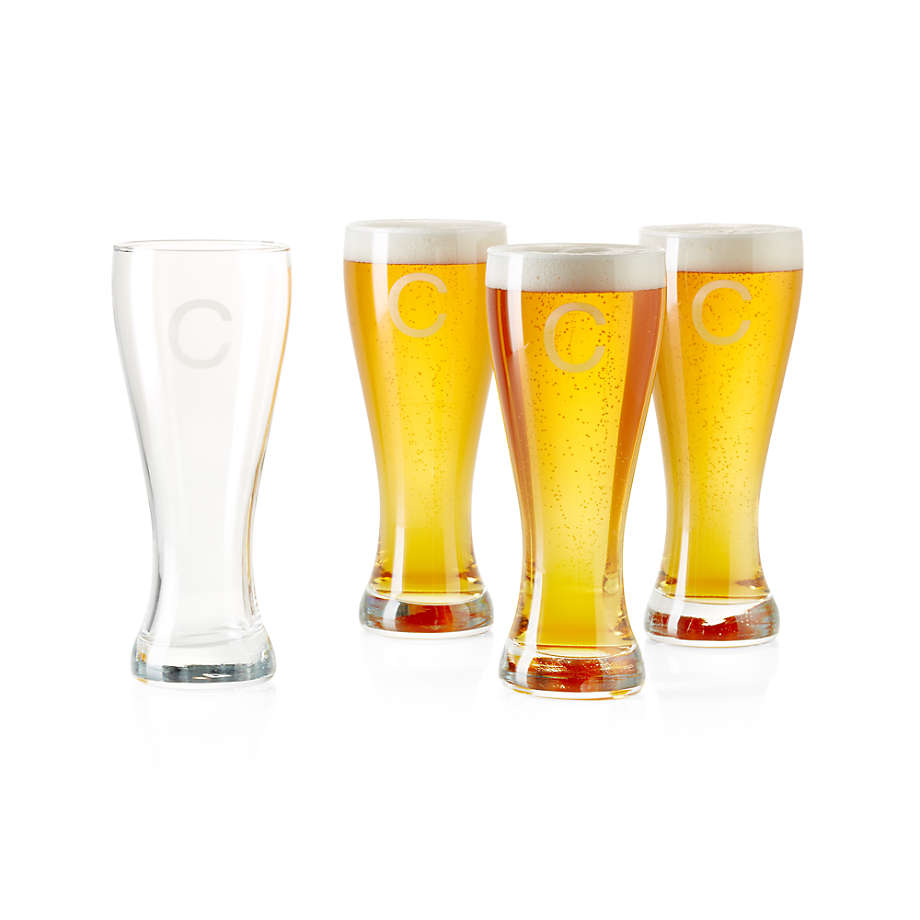 "C" Monogrammed Pilsner Glasses, Set of 4 + Reviews | Crate and Barrel